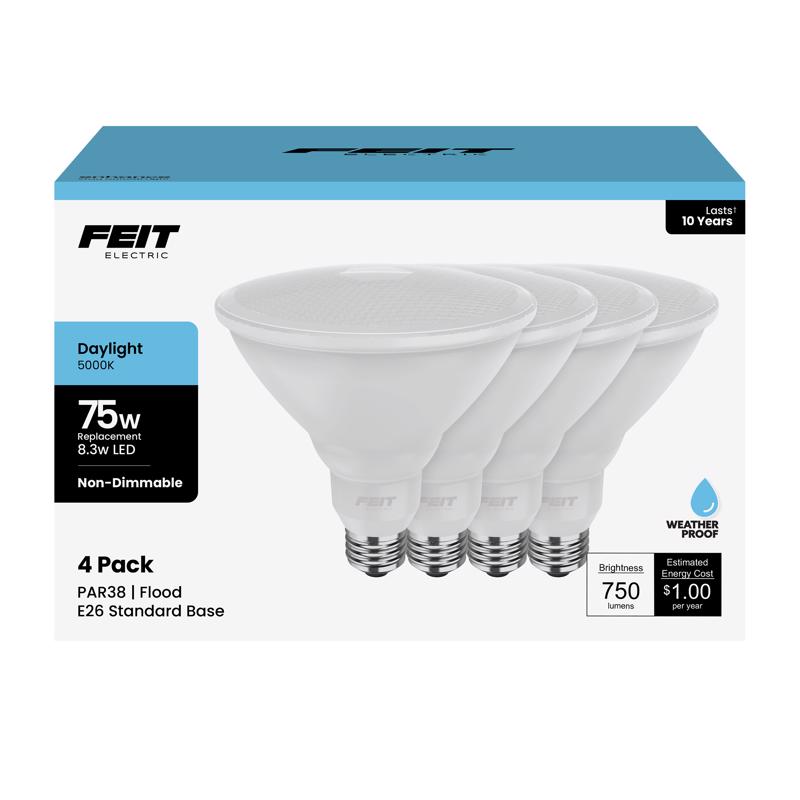 Feit 8.3W (75W Replacement) Daylight (5000K) PAR38 E26 Base Reflector ...