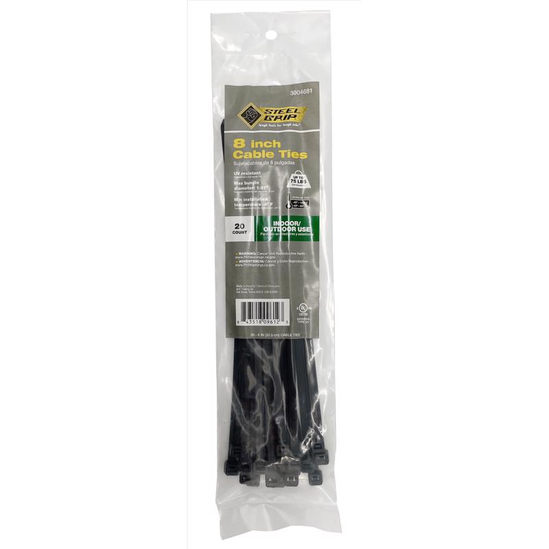 Steel Grip 8 Inch Black Cable Ties - 20 pk – Sunset & Co.