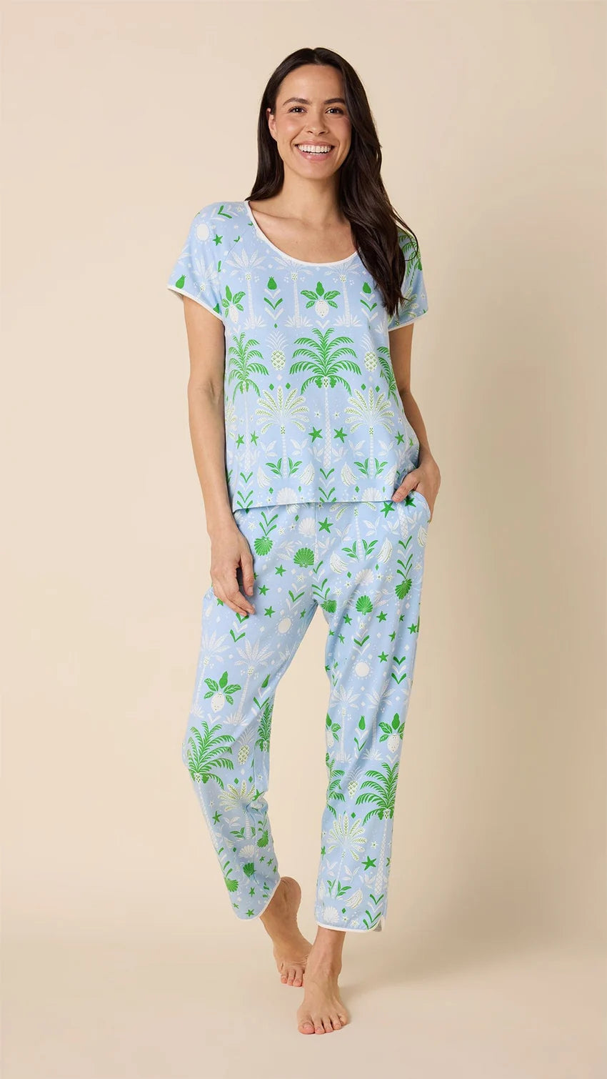 The Cat's Pajamas - Tropicana Palm Pima Simple Short Sleeve Pajama Set ...