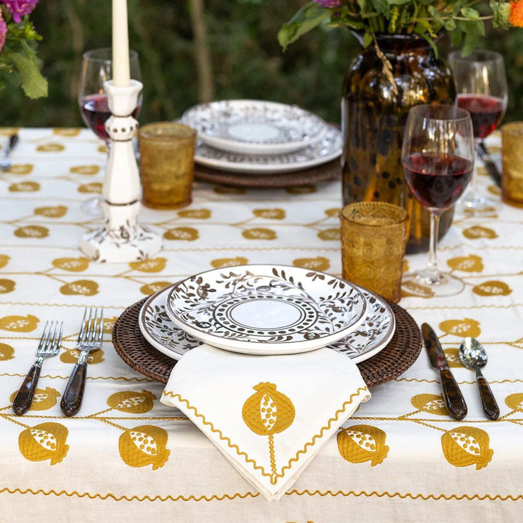 Pomegranate Crewel Ochre Dinner Napkin – Sunset & Co.