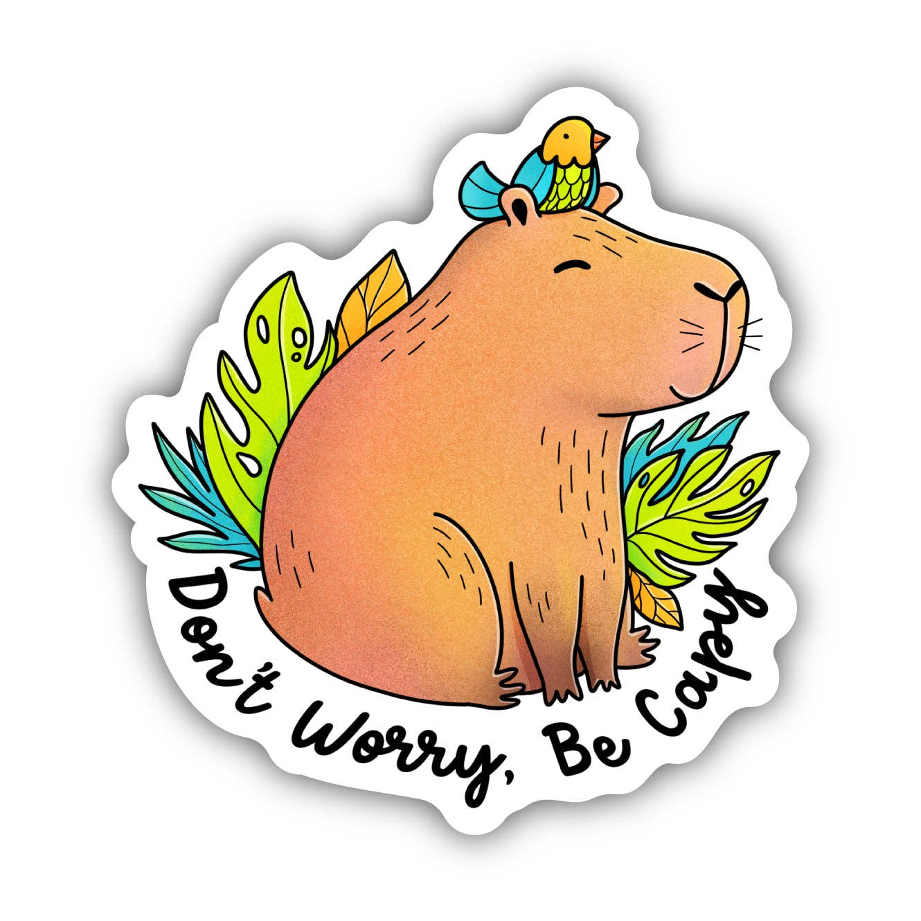 Big Moods Don't Worry, Be Capy Capybara and Bird Sticker – Sunset & Co.