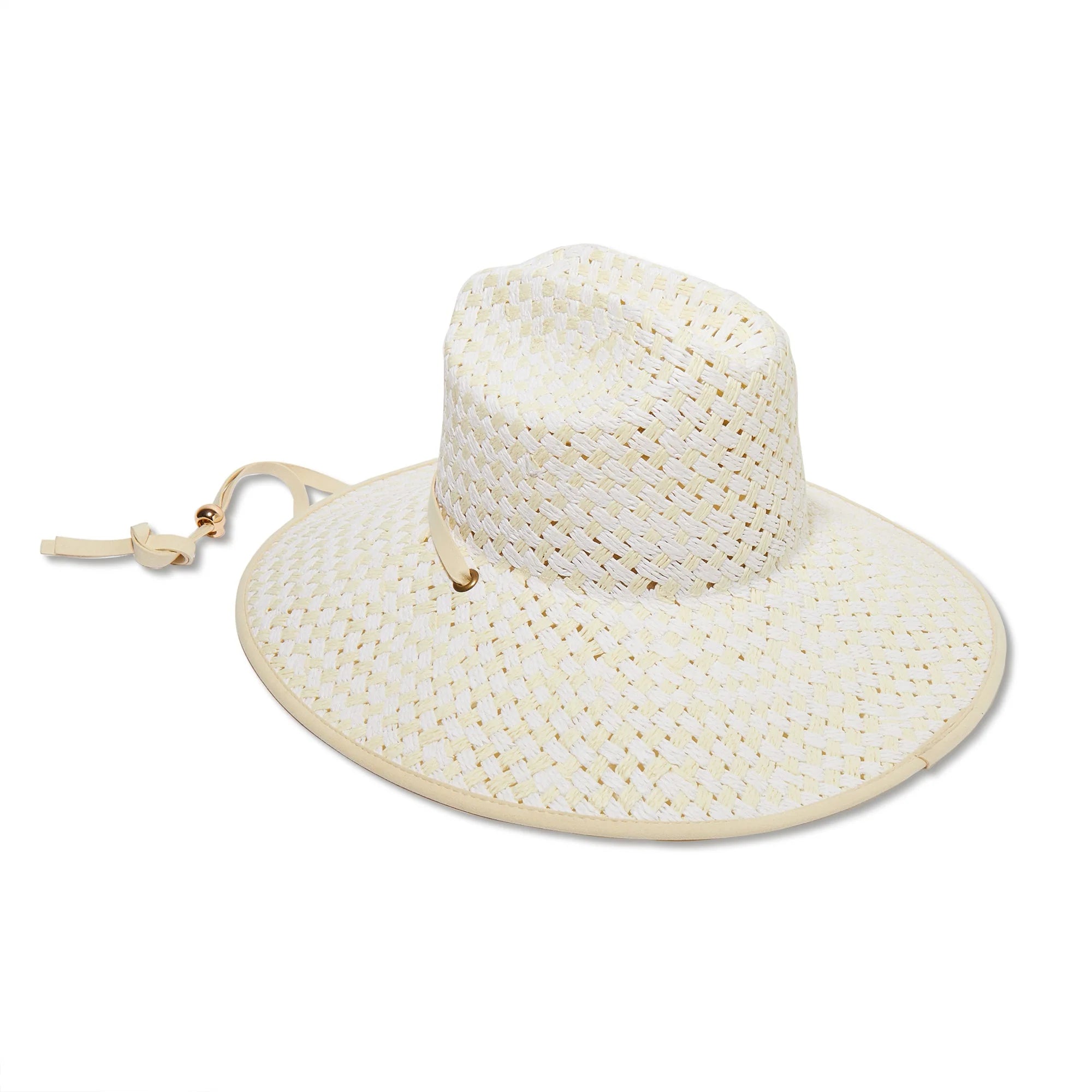 Lele Sadoughi - White Washed Checkered Straw Hat – Sunset & Co.