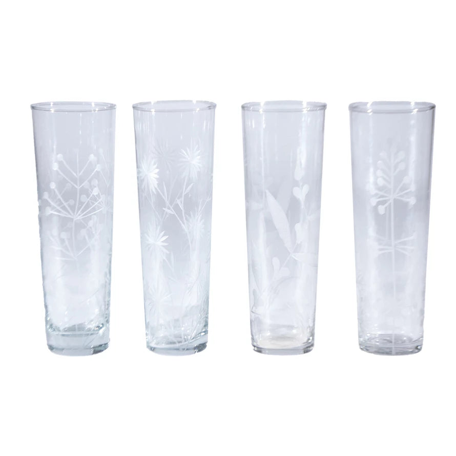 Creative Co-Op Etched Drinking Glass Assorted – Sunset & Co.