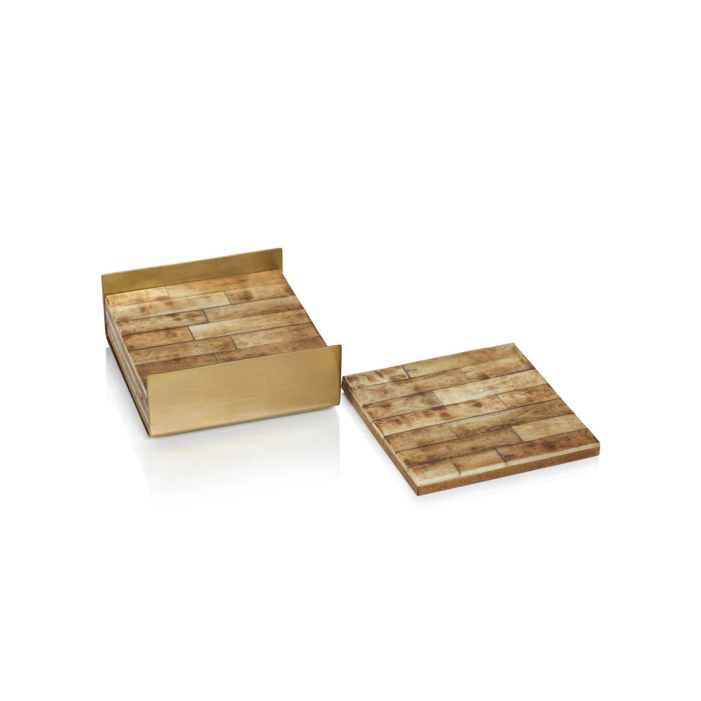 Zodax Brown & Gold Bone Coasters in Metal Tray – Sunset & Co.